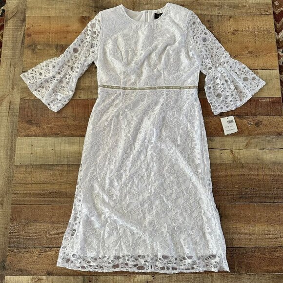 Ella belle | Dresses | Ella Belle Womens White Lace 34 Bell Sleeve Midi ...